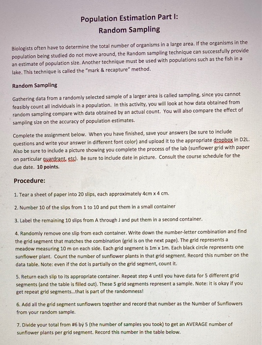Solved Population Estimation Part I: Random Sampling | Chegg.com