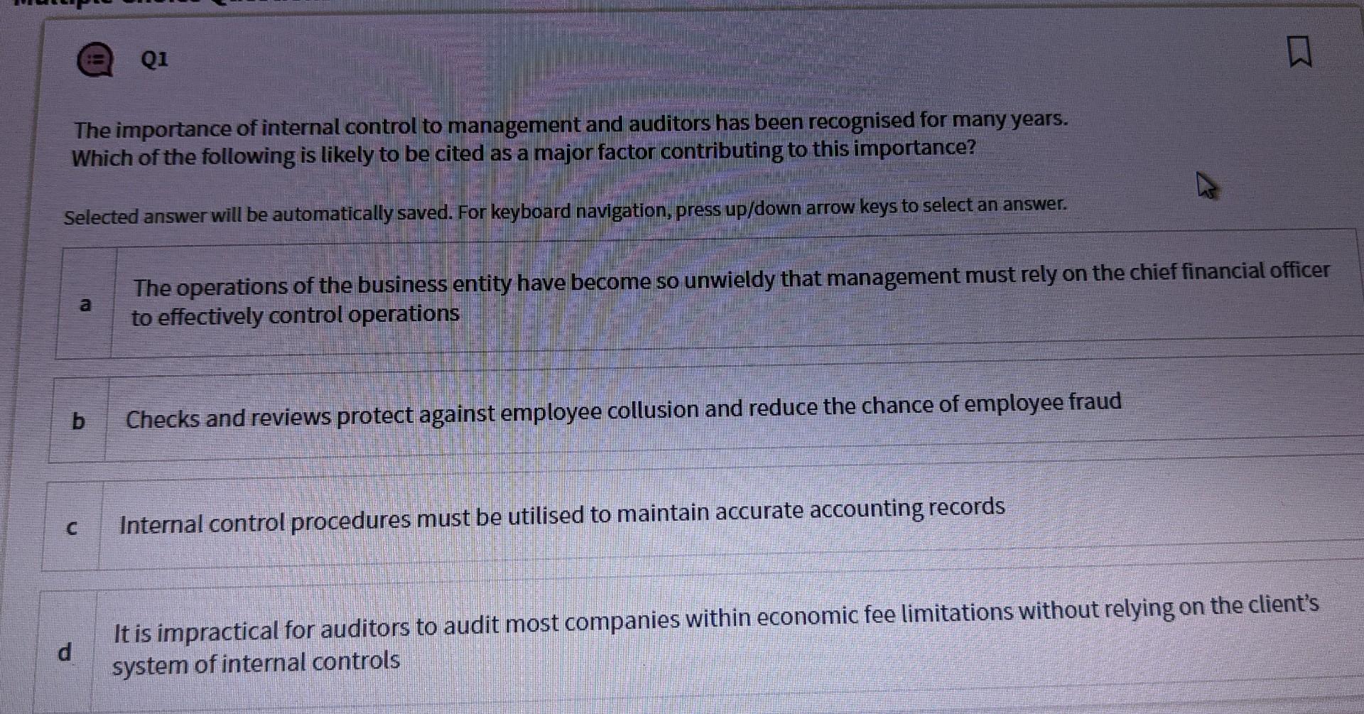 Solved The importance of internal control to management and | Chegg.com