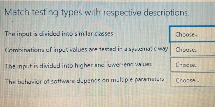 Solved Match testing types with respective descriptions. The | Chegg.com
