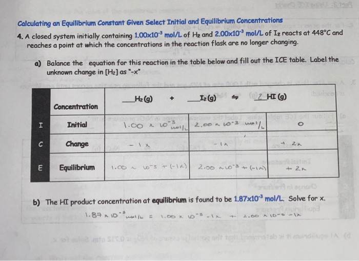 Solved Calculating an Equilibrium Constant Given Select | Chegg.com