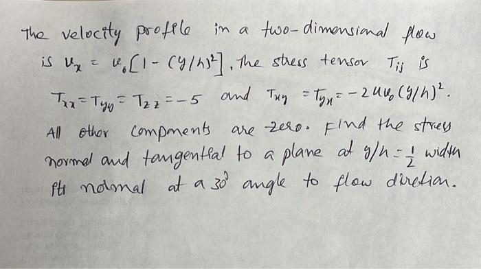 Solved The velocity profile in a two-dimensional flow is | Chegg.com