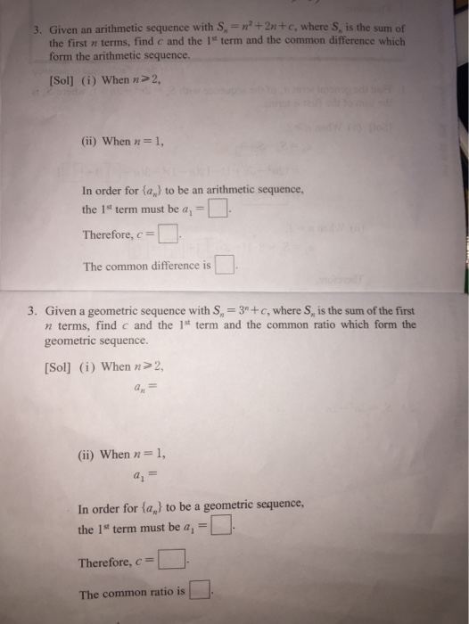 Solved 3. Given an arithmetic sequence with S,= n° +2n+c, | Chegg.com
