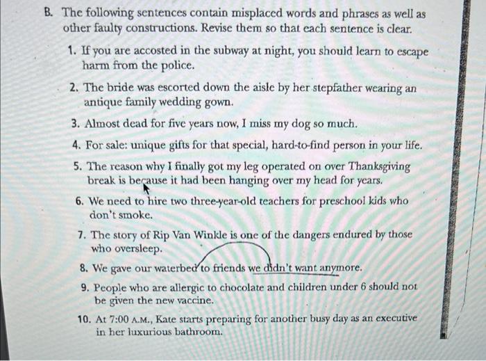 Solved other faulty constructions. Revise them so that each | Chegg.com