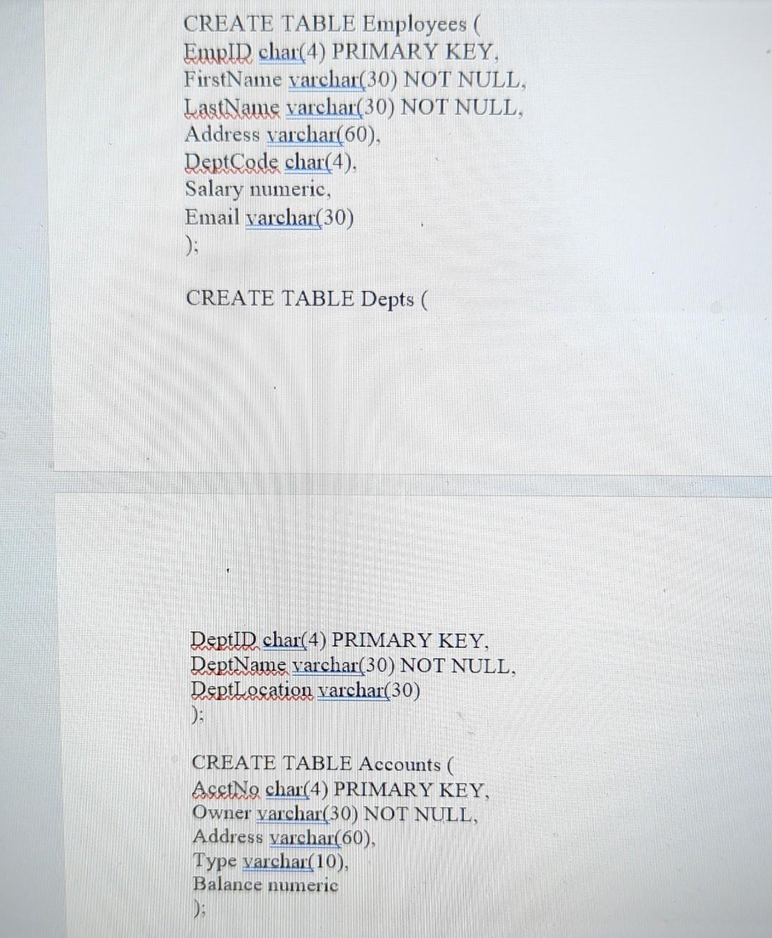 Solved CREATE TABLE Dentists ( DentID char(4) PRIMARY KEY, | Chegg.com