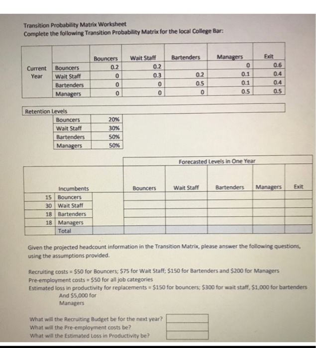 Transition Probability Matrix Worksheet Complete the | Chegg.com
