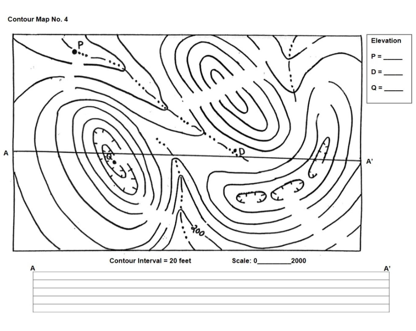 Solved what is the elevation of point Q? ﻿Contour map No. 4 | Chegg.com