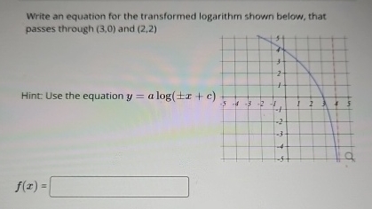Solved Write an equation for the transformed logarithm shown | Chegg.com