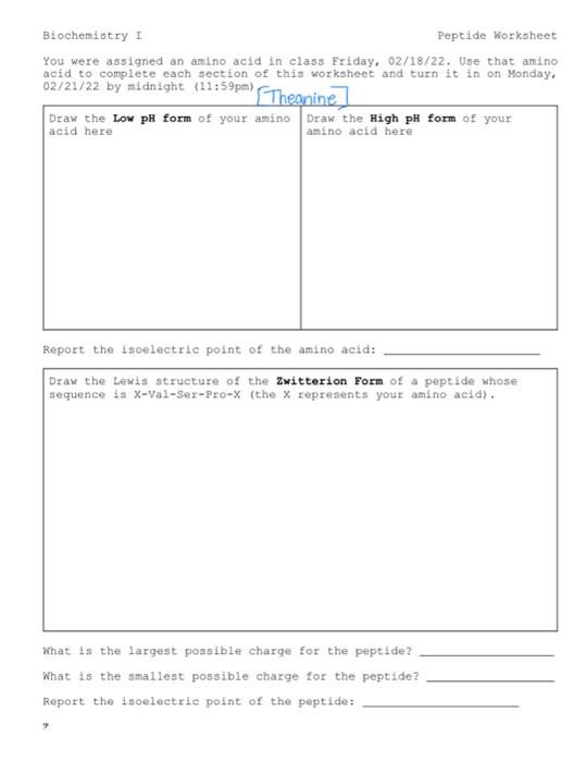Solved Biochemistry I Peptide Worksheet You were assigned an | Chegg.com