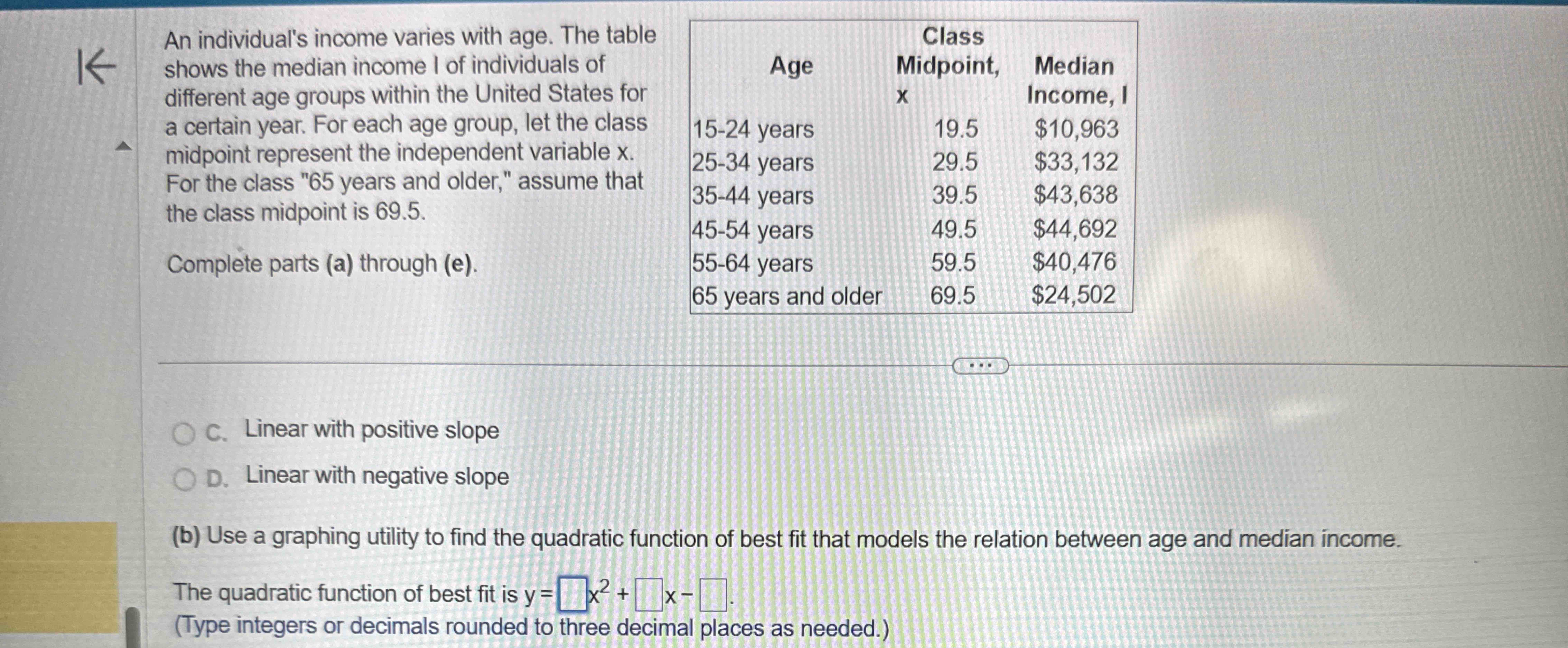 Solved An individual's income varies with age. The table | Chegg.com