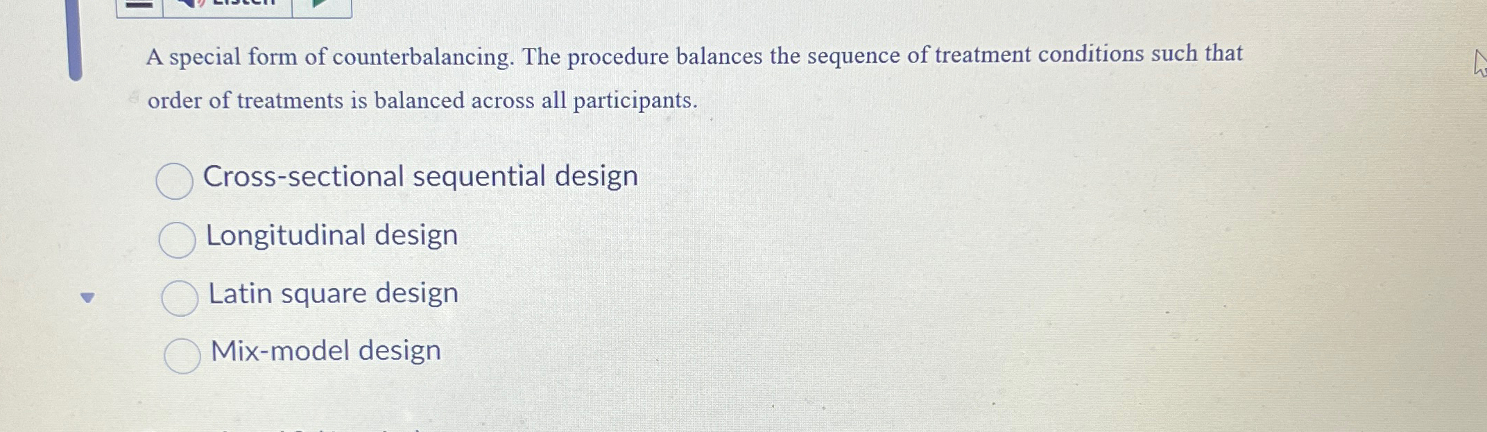 Solved A special form of counterbalancing. The procedure | Chegg.com