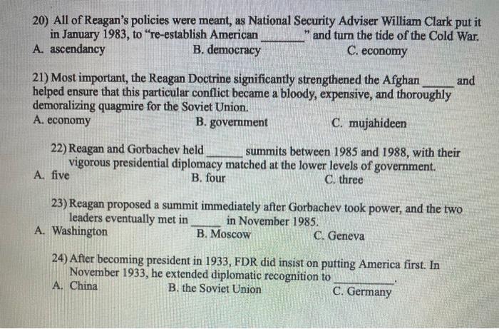 20) All of Reagan's policies were meant, as National | Chegg.com