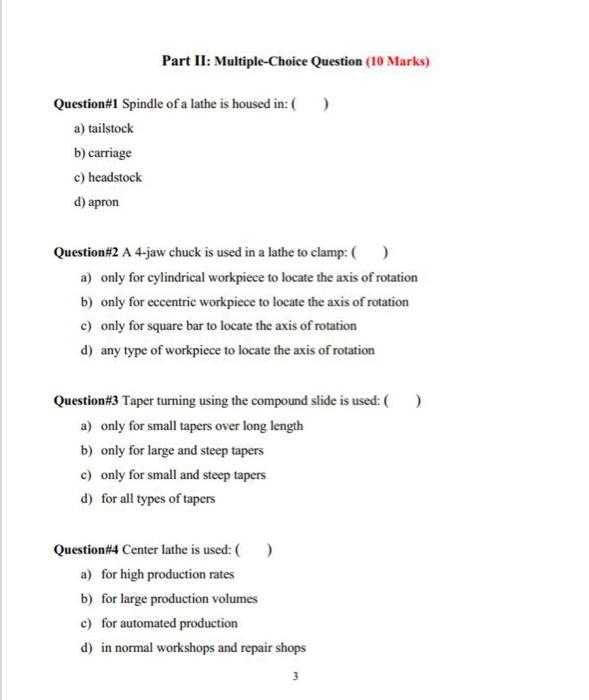 Solved Part II: Multiple-Choice Question (10 Marks) | Chegg.com
