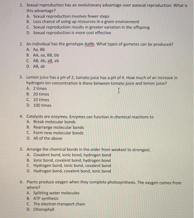 Solved 1. Sexual reproduction has an evolutionary advantage | Chegg.com