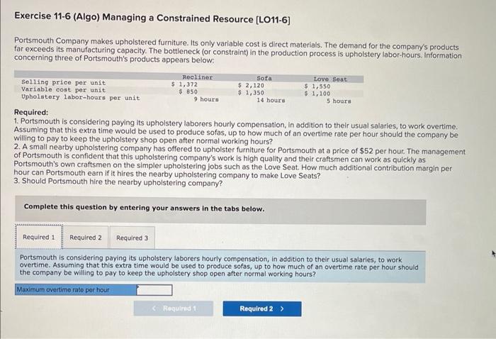 Solved Exercise 11-6 (Algo) Managing a Constrained Resource | Chegg.com
