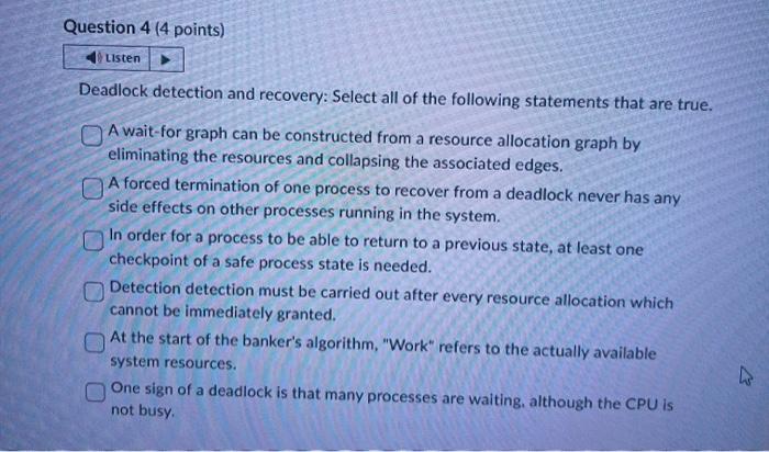 Solved Basic deadlock questions: Select all of the following | Chegg.com