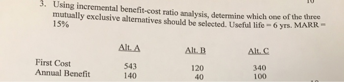 Solved TU 3. Using incremental benefit-cost ratio analysis, | Chegg.com