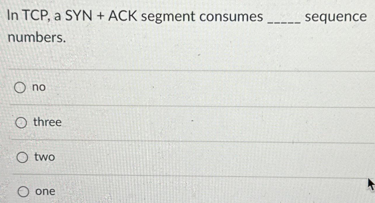 Solved In TCP, ﻿a SYN + ﻿ACK segment consumes q, ﻿sequence | Chegg.com