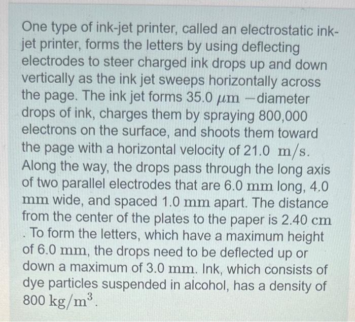 Solved One type of ink-jet printer, called an electrostatic | Chegg.com