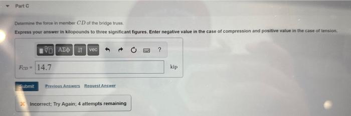 Solved Determine the force in thember GF of the bridge | Chegg.com