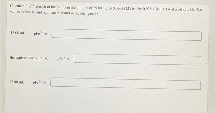 Solved Calculate pfe? at each of the points in the titration | Chegg.com