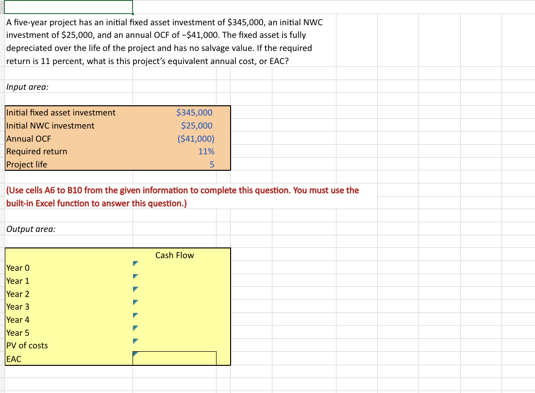 Solved A five-year project has an initial fixed asset | Chegg.com