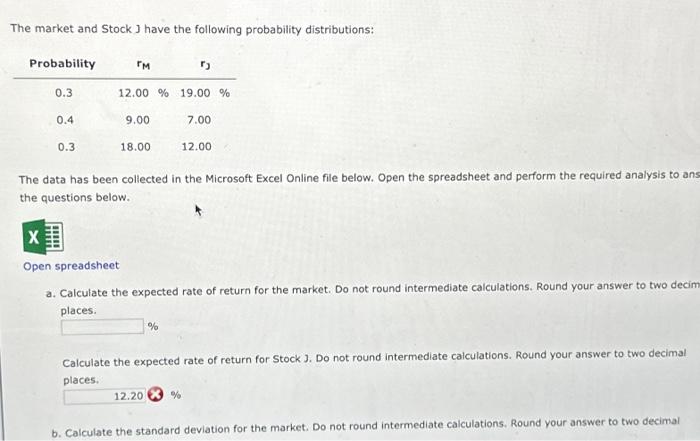 Solved The market and Stock J have the following probability | Chegg.com
