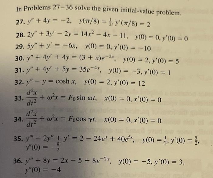 Solved In Problems 27 36 Solve The Given Initial Value