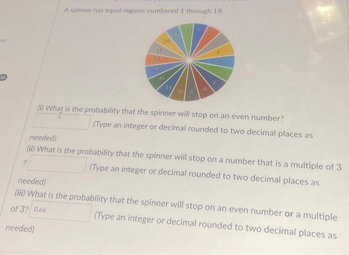 Solved nts 18 A spinner has equal regions numbered 1 through | Chegg.com