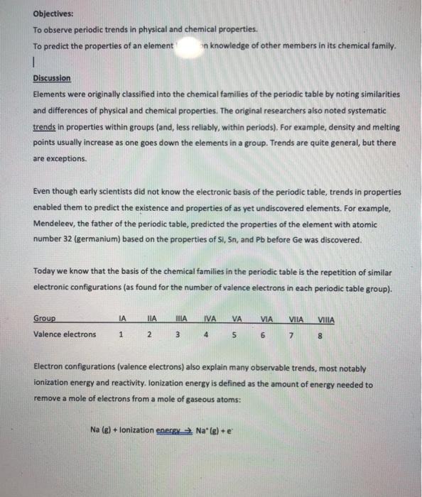 Solved 1. Reactivity Trends of Group IA and IIA Metals 1. | Chegg.com