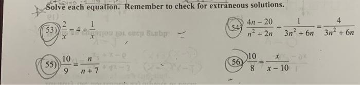 Solved Solve each equation. Remember to check for extraneous | Chegg.com