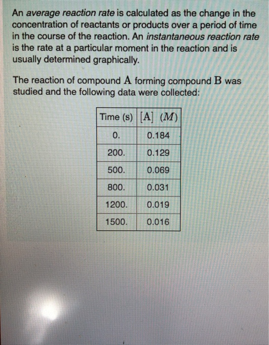 Solved An average reaction rate is calculated as the change | Chegg.com