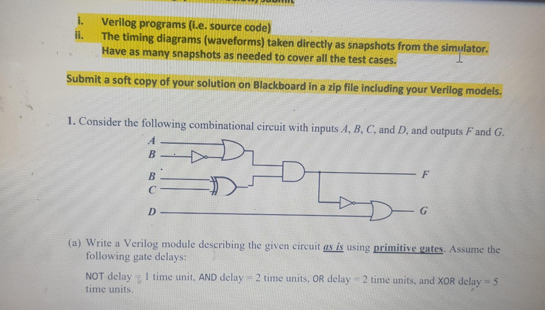 Solved i. ii. Verilog programs (i.e. source code) The timing | Chegg.com