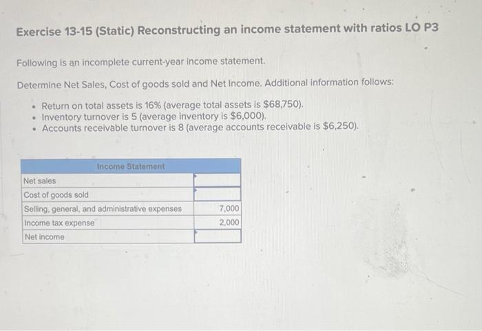 Solved Exercise 13-15 (Static) Reconstructing an income | Chegg.com