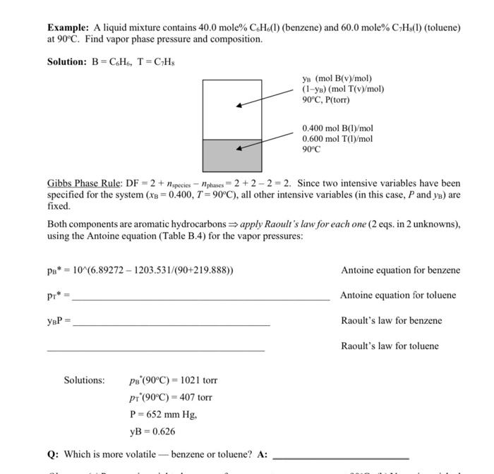 Solved Example: A liquid mixture contains 40.0 mole∘C6H6(l) | Chegg.com