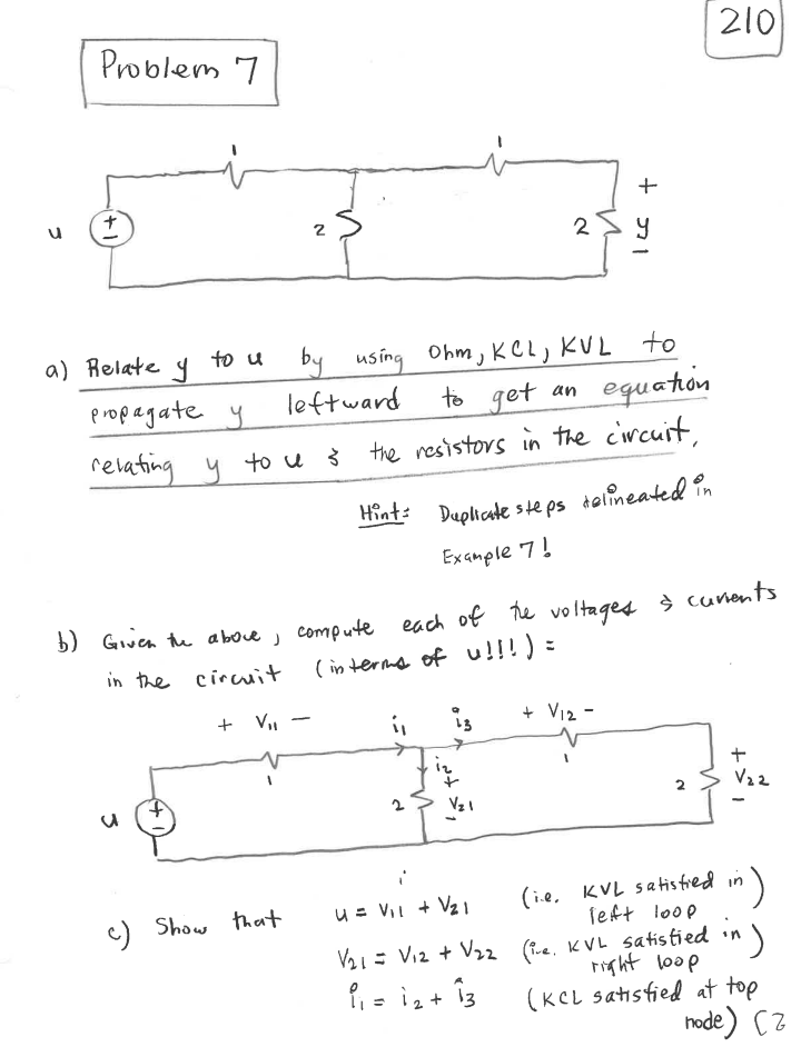 Solved Problem 7a) ﻿Relate y ﻿to u ﻿by using Ohm,KCL,KVL | Chegg.com