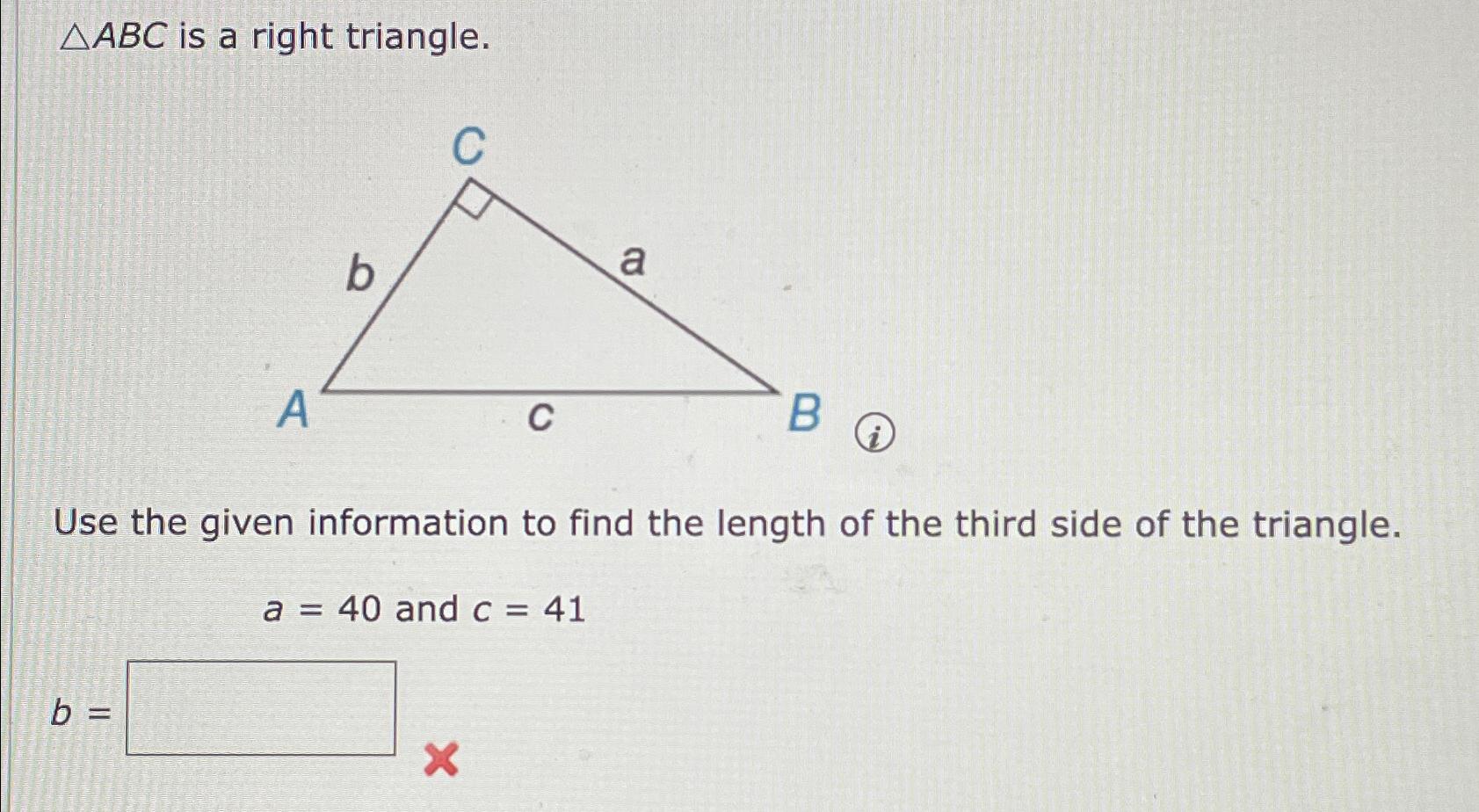 Solved ????ABC ﻿is a right triangle.Use the given | Chegg.com