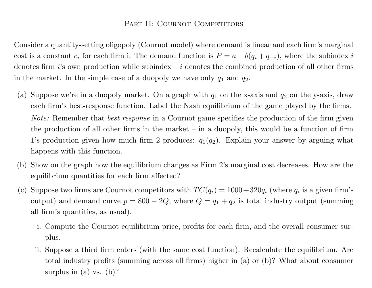 Solved Part II: COURnot CompetitorsConsider a | Chegg.com