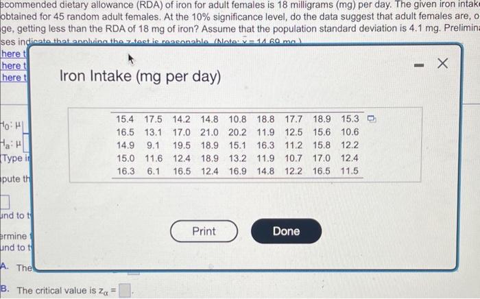 Solved The recommended dietary allowance (RDA) of iron for | Chegg.com