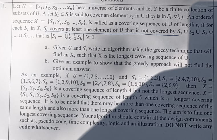 Solved Let U={x1,x2,x3,dots,xn} ﻿be a universe of elements | Chegg.com