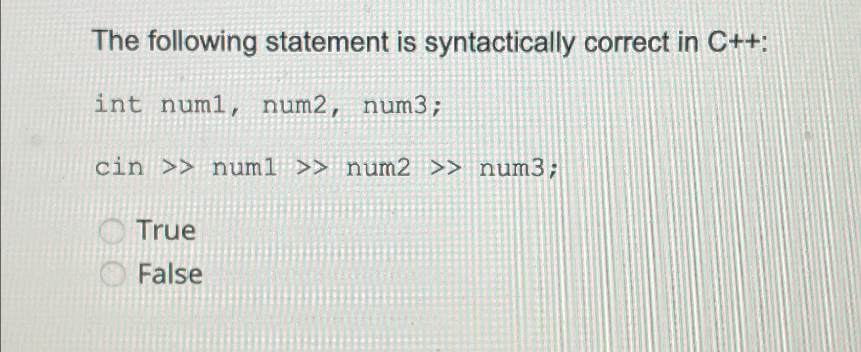 Solved The Following Statement Is Syntactically Correct In