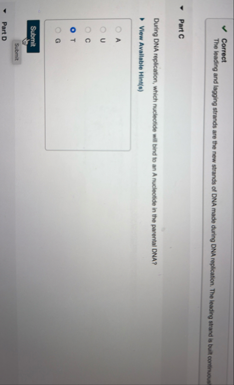 Solved CorrectThe leading and lagging strands are the new | Chegg.com