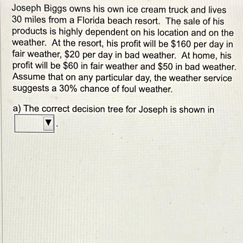 Solved Joseph Biggs owns his own ice cream truck and lives | Chegg.com