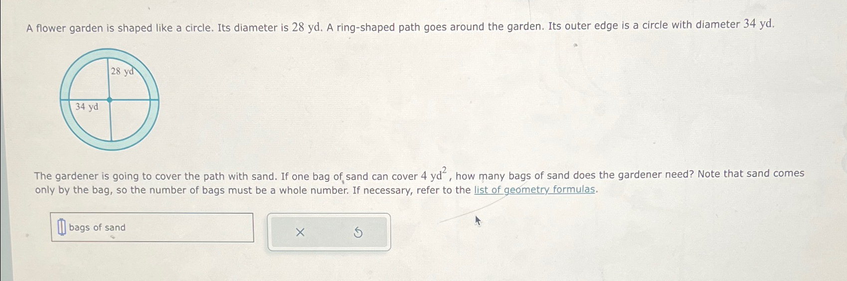 Solved A flower garden is shaped like a circle. Its diameter | Chegg.com