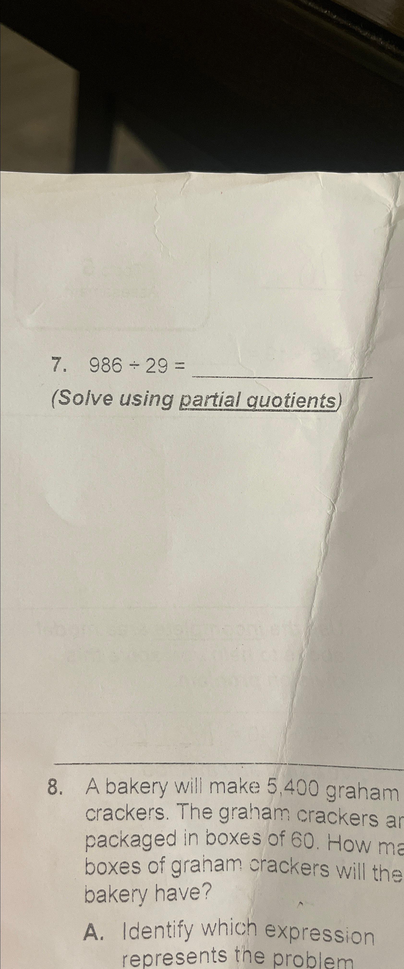 Solved 986÷29=(Solve using partial quotients)A bakery will | Chegg.com