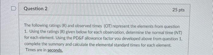 a.) What is the total elemental standard time (in | Chegg.com