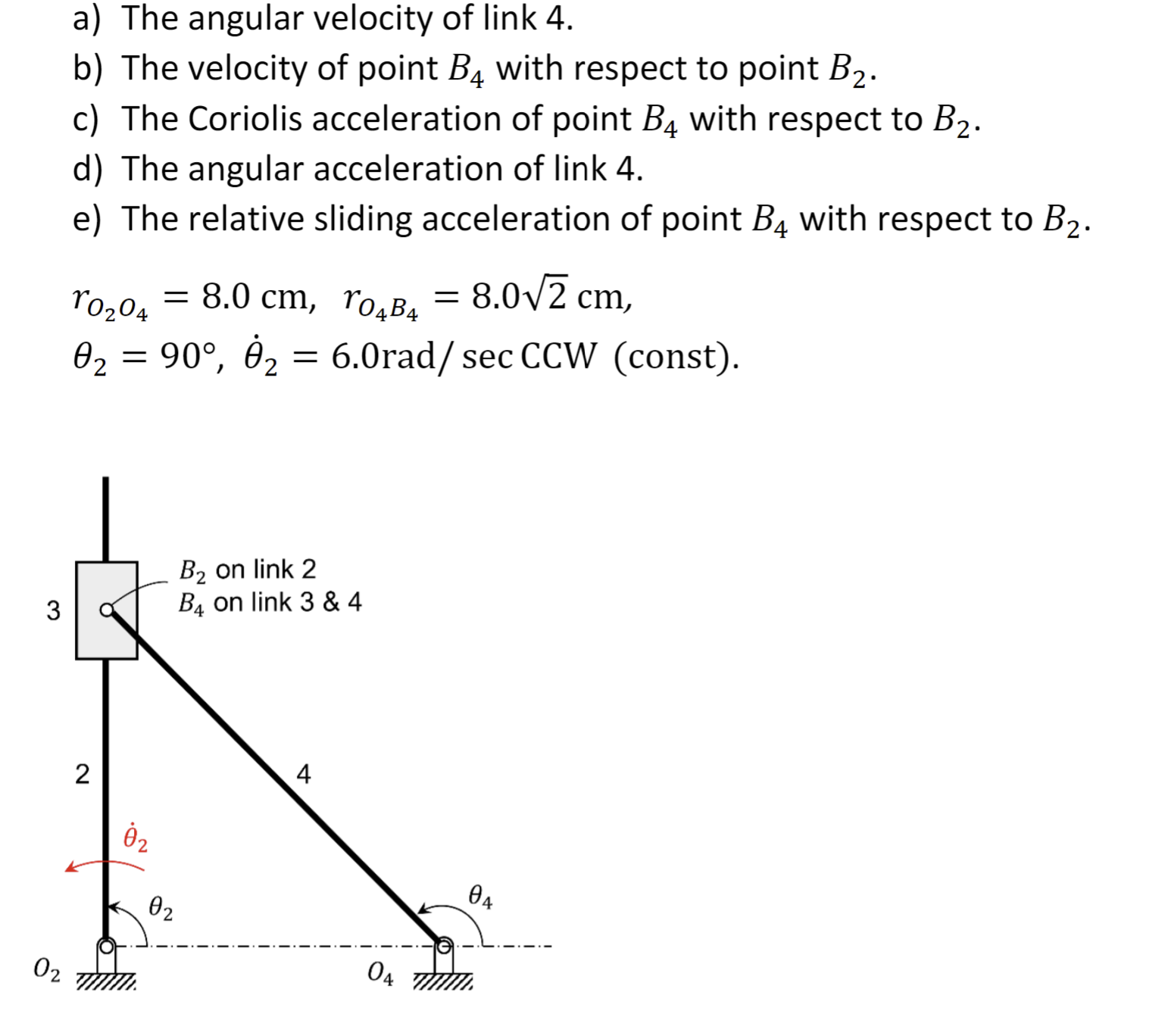 a) ﻿The angular velocity of link 4.b) ﻿The velocity | Chegg.com