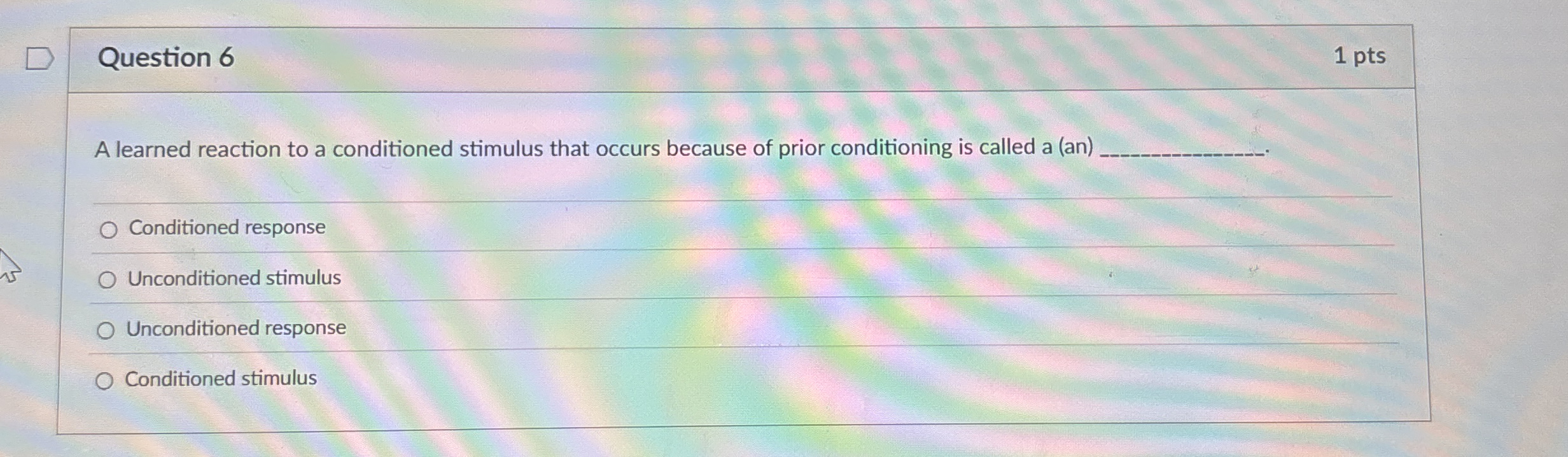 Solved Question 61 ﻿ptsA learned reaction to a conditioned | Chegg.com