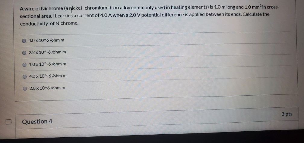 Solved A wire of Nichrome (a nickel-chromium-iron alloy | Chegg.com