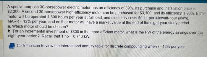 Solved A special-purpose 30-horsepower electric motor has an | Chegg.com