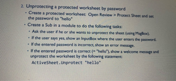 Solved 2. Unprotecting a protected worksheet by password | Chegg.com